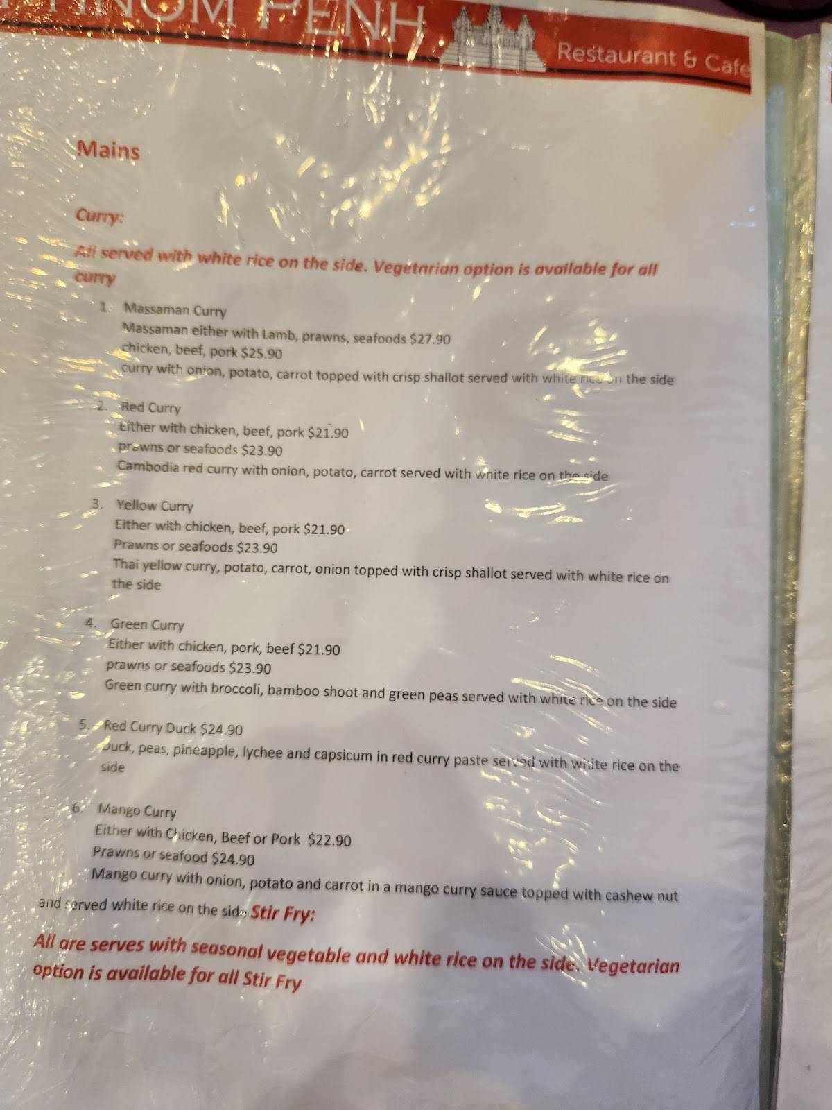 Menu at Phnom Penh Restaurant & Cafe Mangere Bridge, Auckland