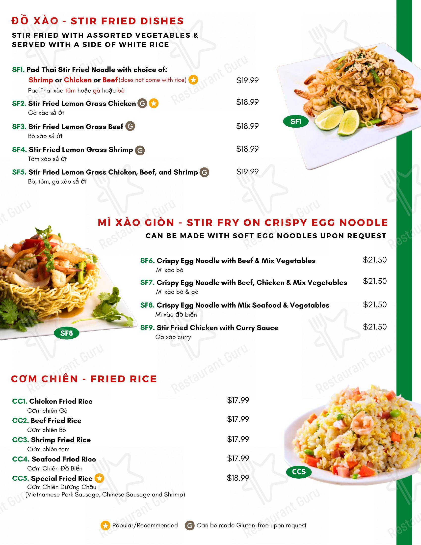 Menu at Pho Huydat Vietnamese Noodle House restaurant, Calgary