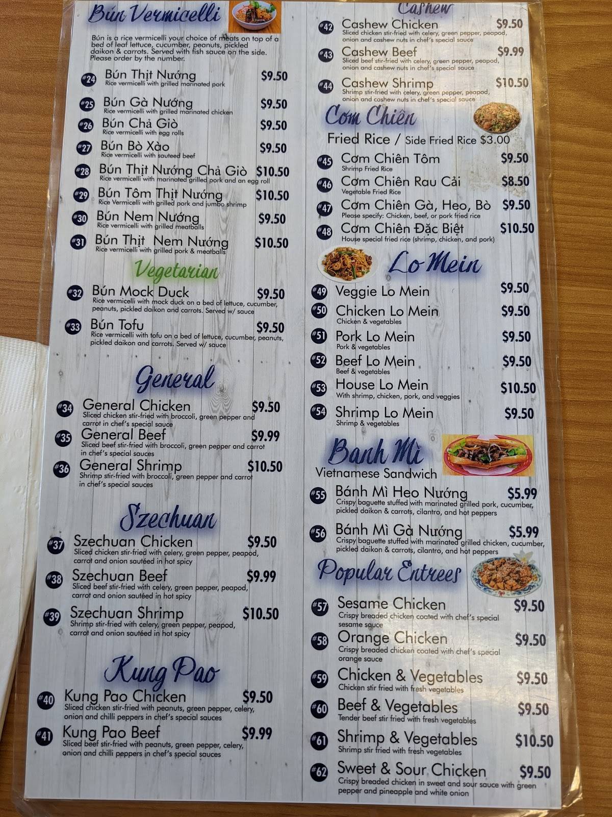 Menu at Pho Viet 45 restaurant, Delano