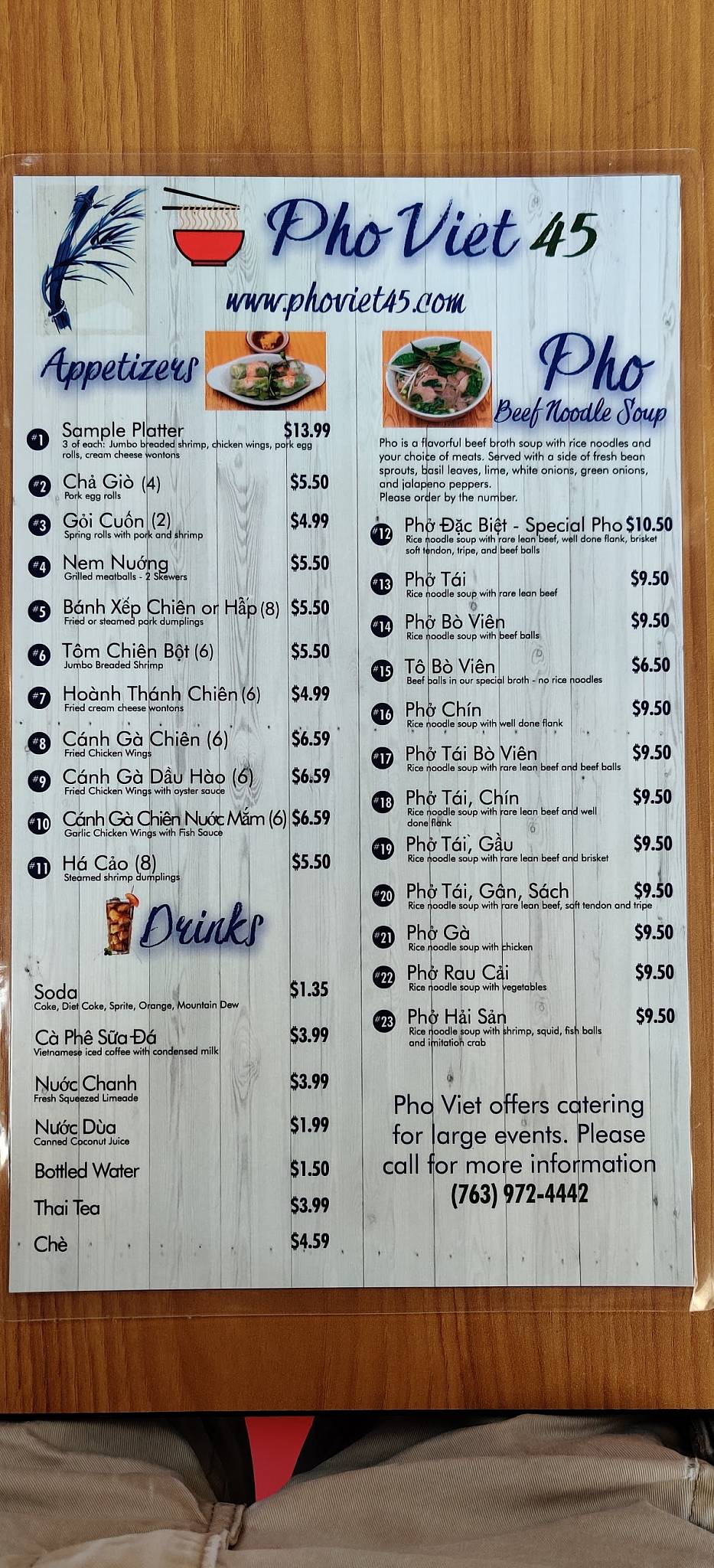 Menu at Pho Viet 45 restaurant, Delano