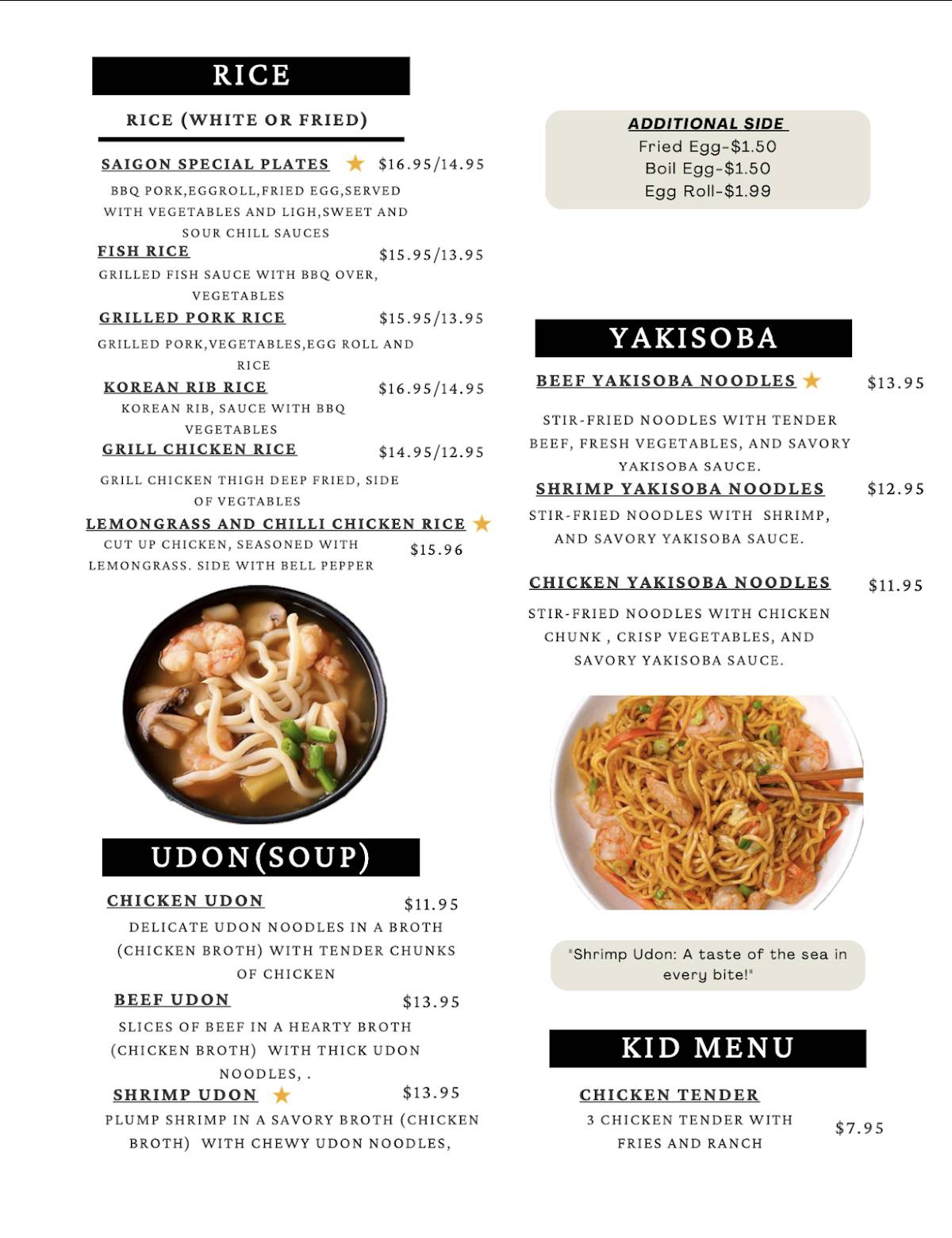Menu at Pho Viet Restaurant, Morehead City
