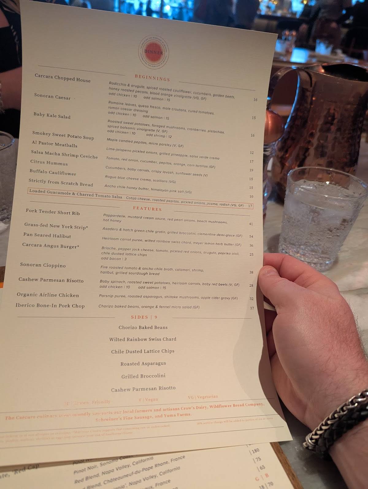 Menu at Carcara restaurant, Phoenix