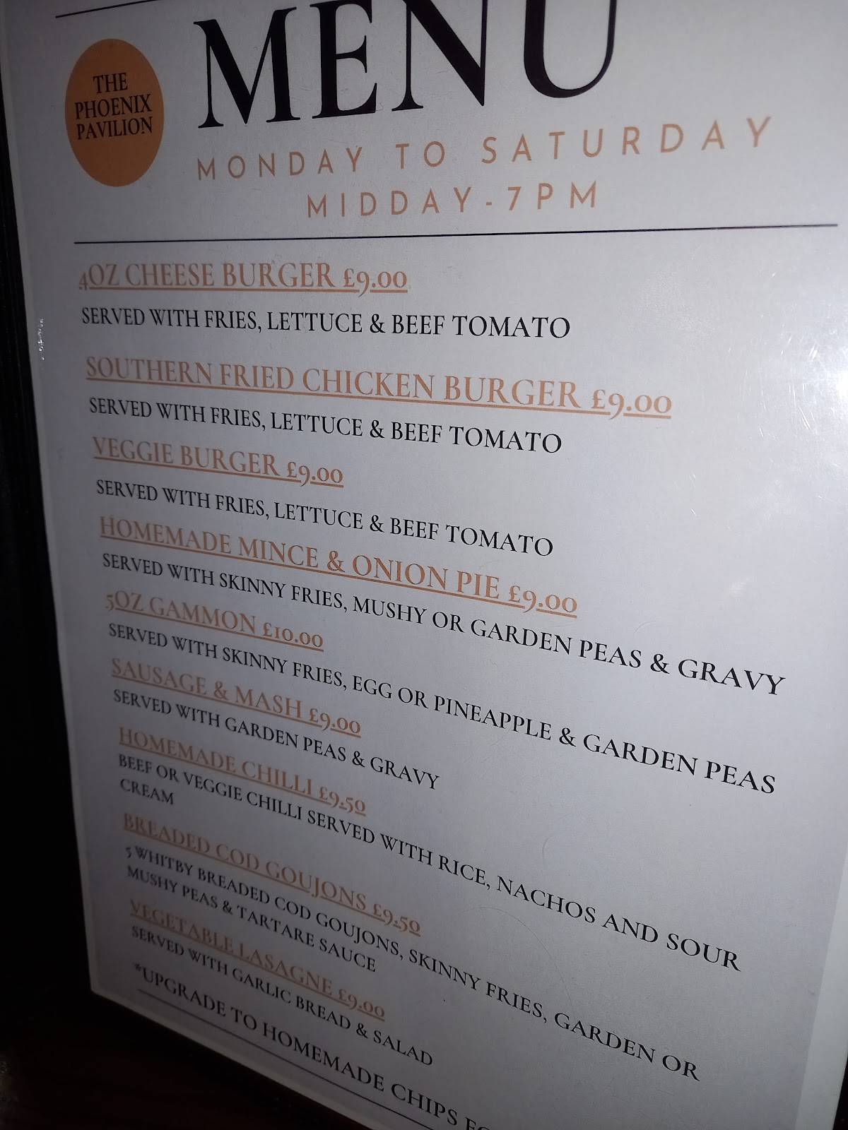 Menu at Phoenix Pavilion pub & bar, Rotherham