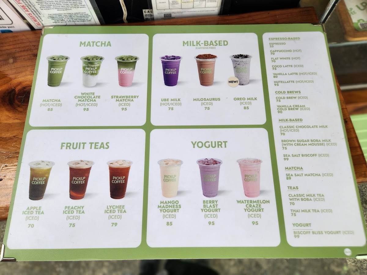 Menu at PICKUP COFFEE - Shell San Marcelino, Manila