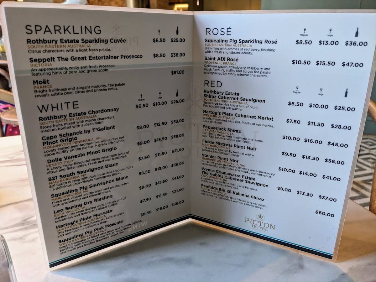 Menu at Picton Hotel pub & bar, Picton