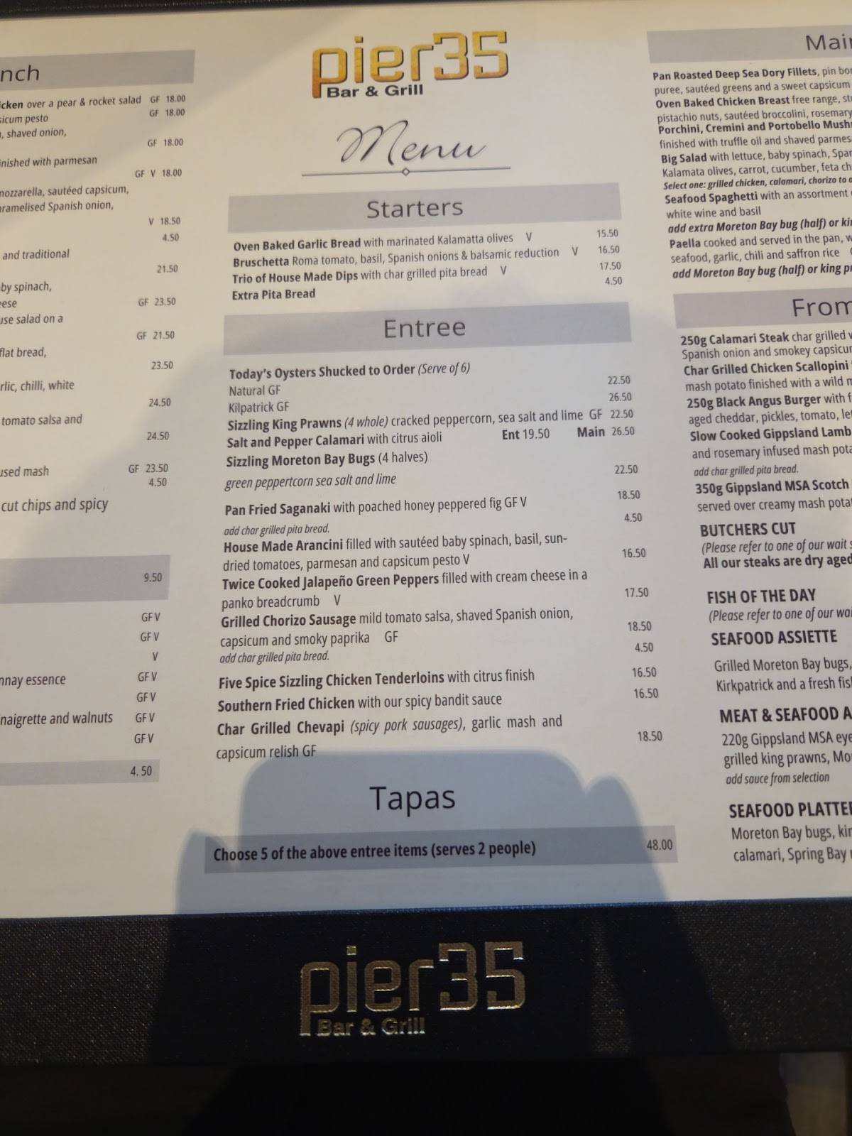 Menu at Pier 35 Bar & Grill, Port Melbourne