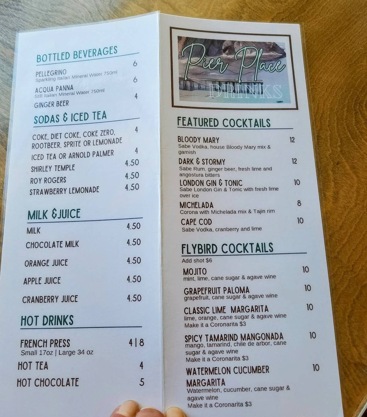 Menu at Pier Place restaurant, Point Arena
