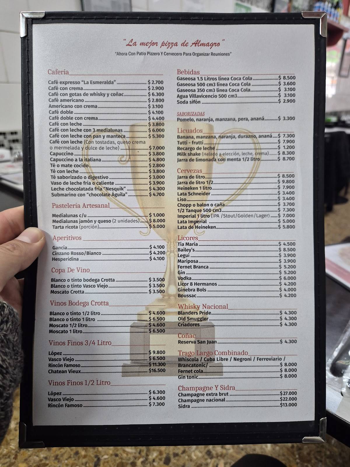 Carta de pizzería Pin Pun, Buenos Aires, Av. Corrientes 3954
