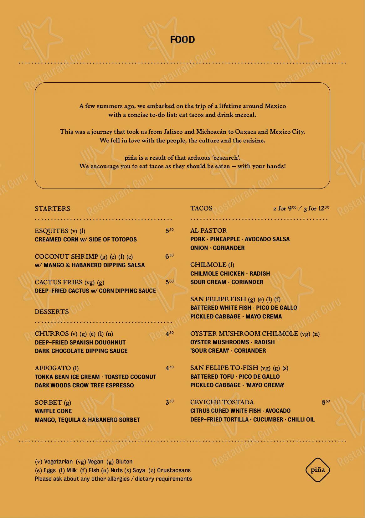 Menu at piña pub & bar, Sheffield