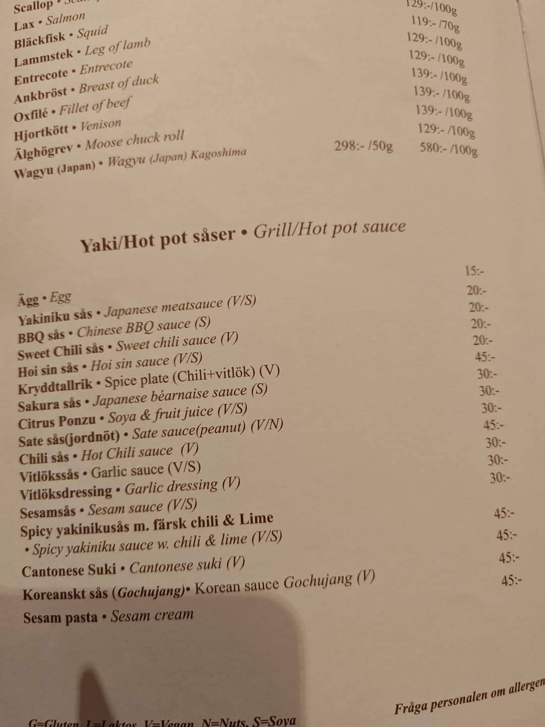 Menu at Pings Sakura BBQ, Stockholm, Luntmakargatan 59