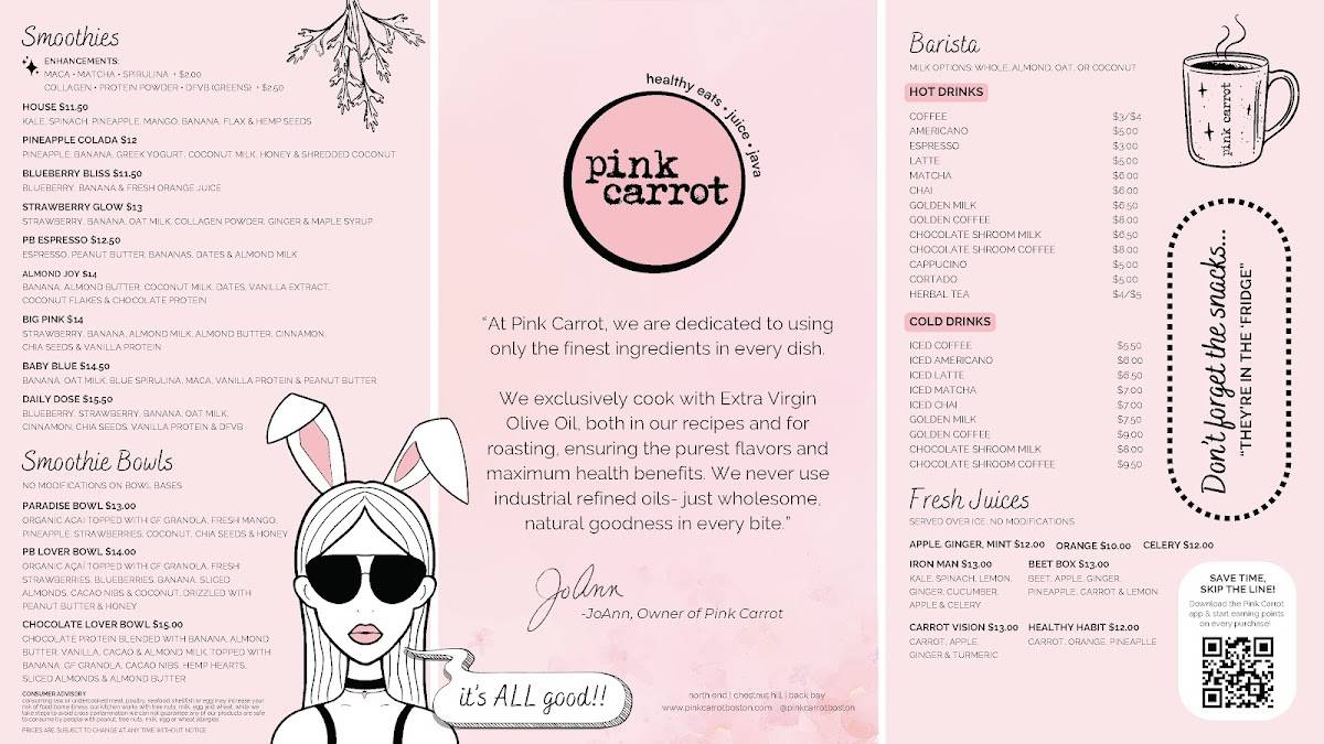 Carta del pub y bar Pink Carrot, Boston