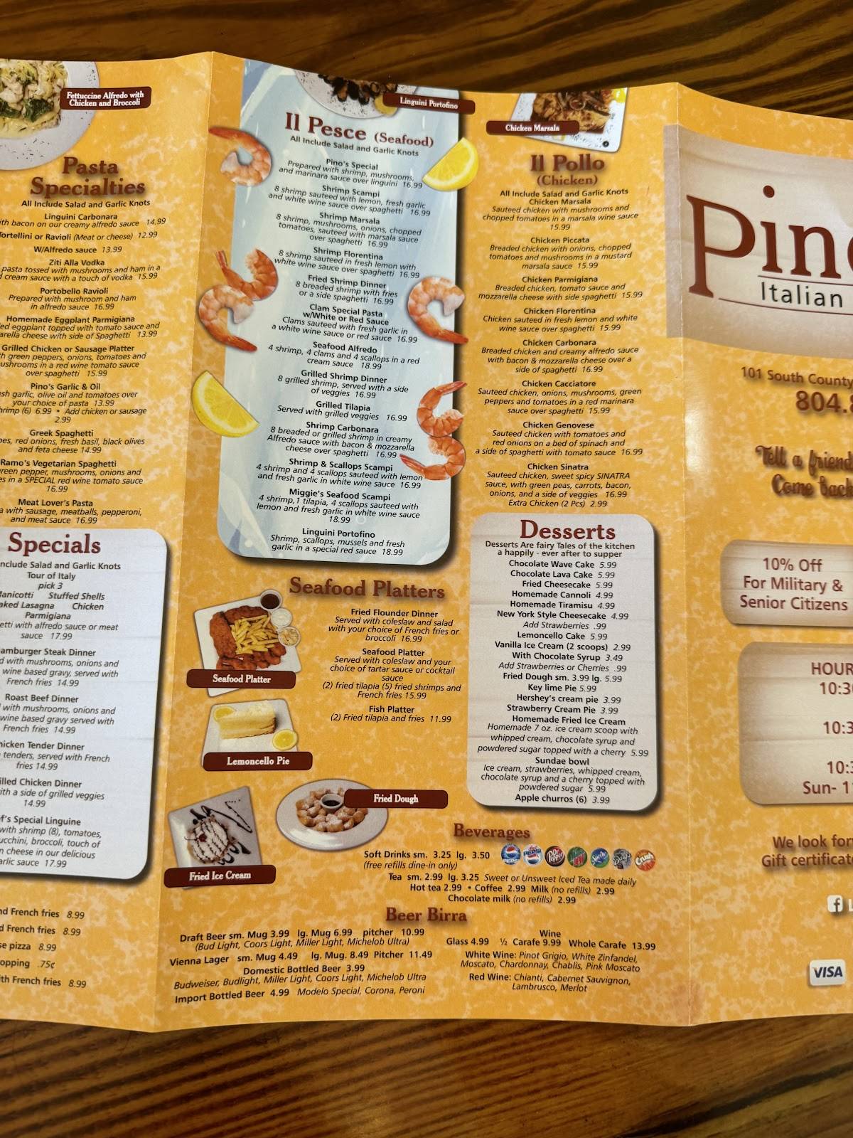 Menu at Pino's Pizza #2 pizzeria, Waverly