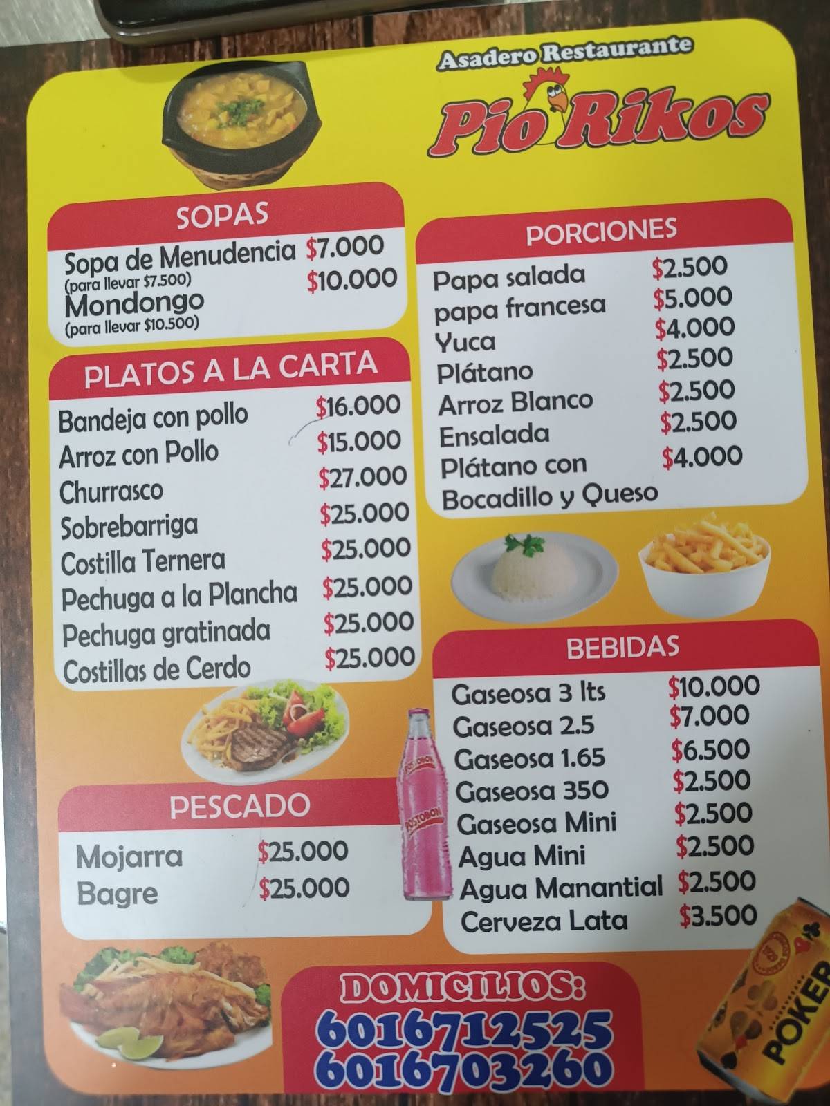 Carta del restaurante Pío Riko's, Bogotá, Cl. 163a #16C-97