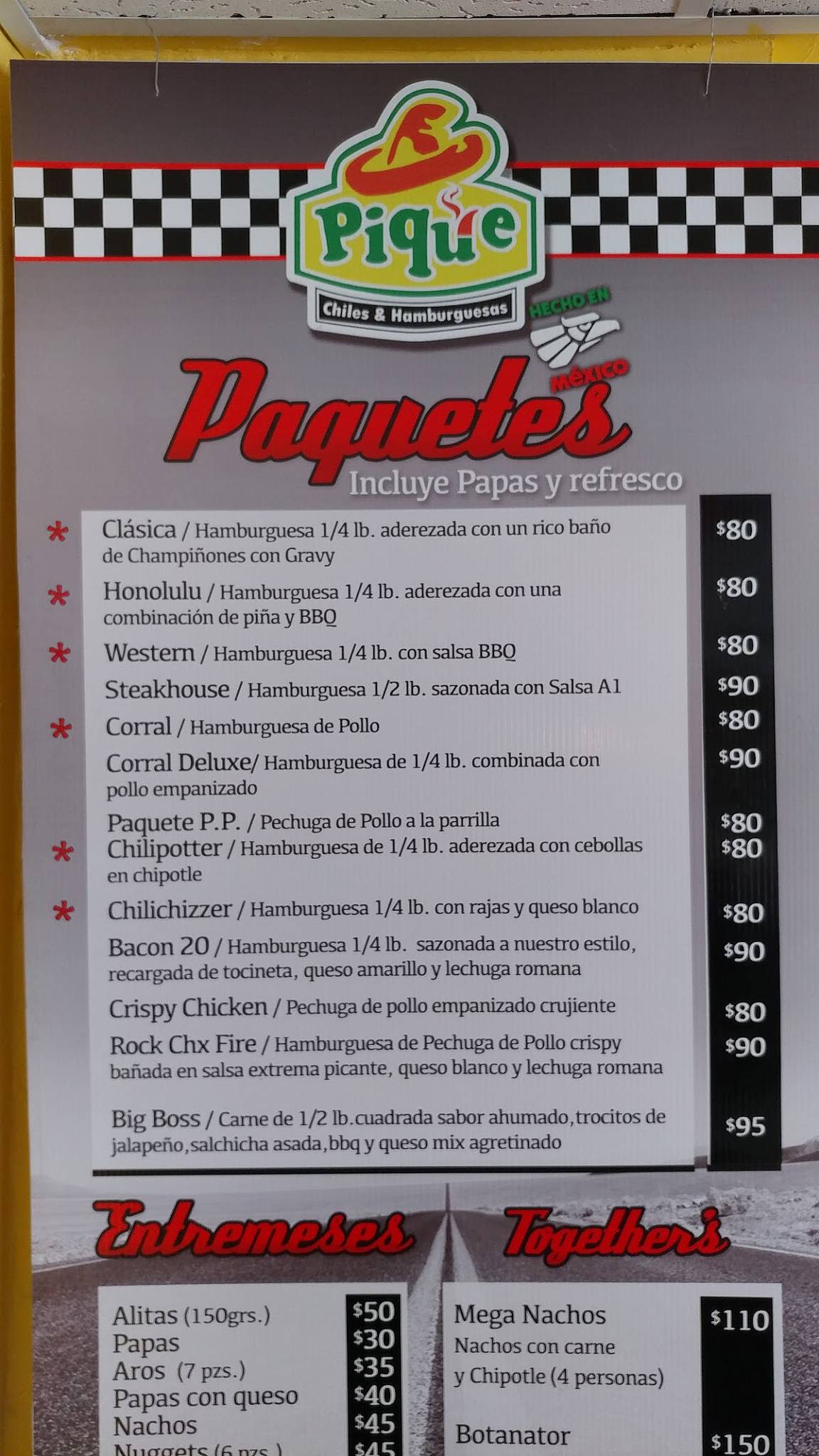 Carta del restaurante Piqué Chiles y Hamburguesas, Ciudad Juarez, Calle ...