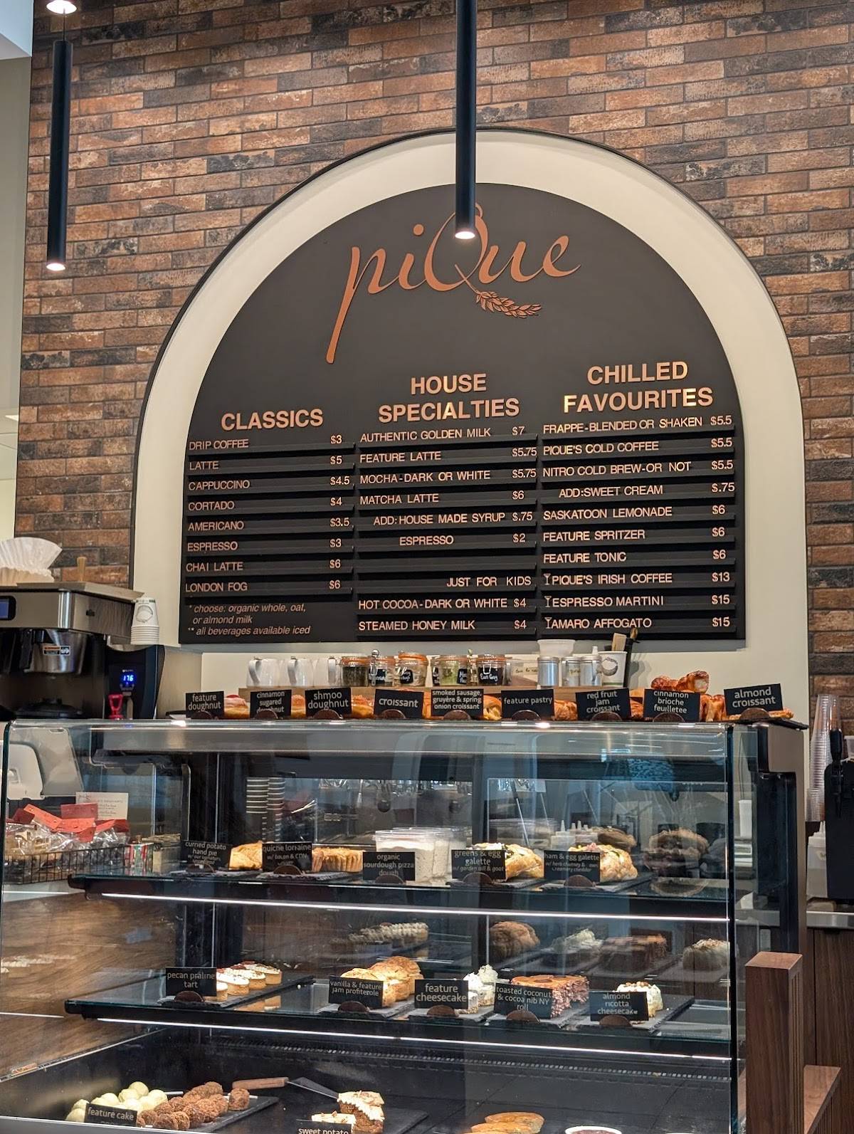 Menu at Pique cafe, Saskatoon