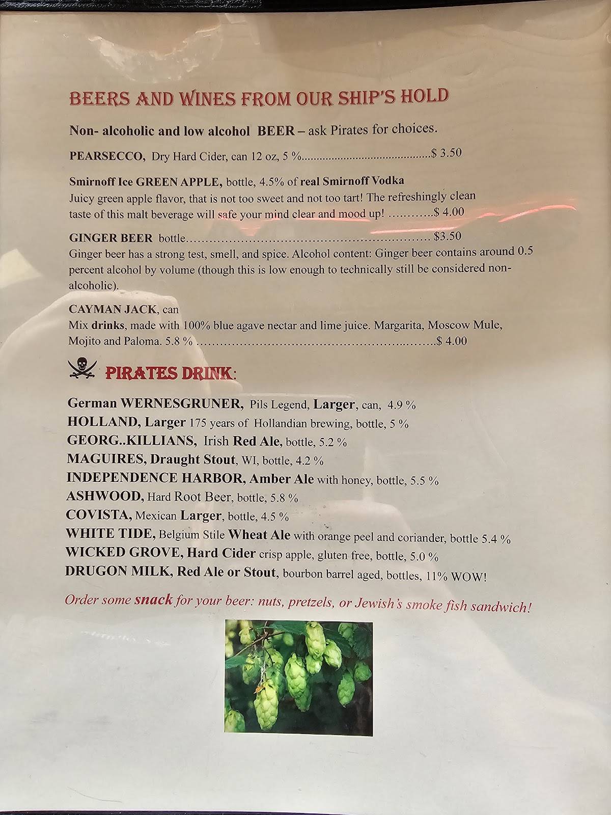 Menu at Pirates' Grill pub & bar, Gainesville