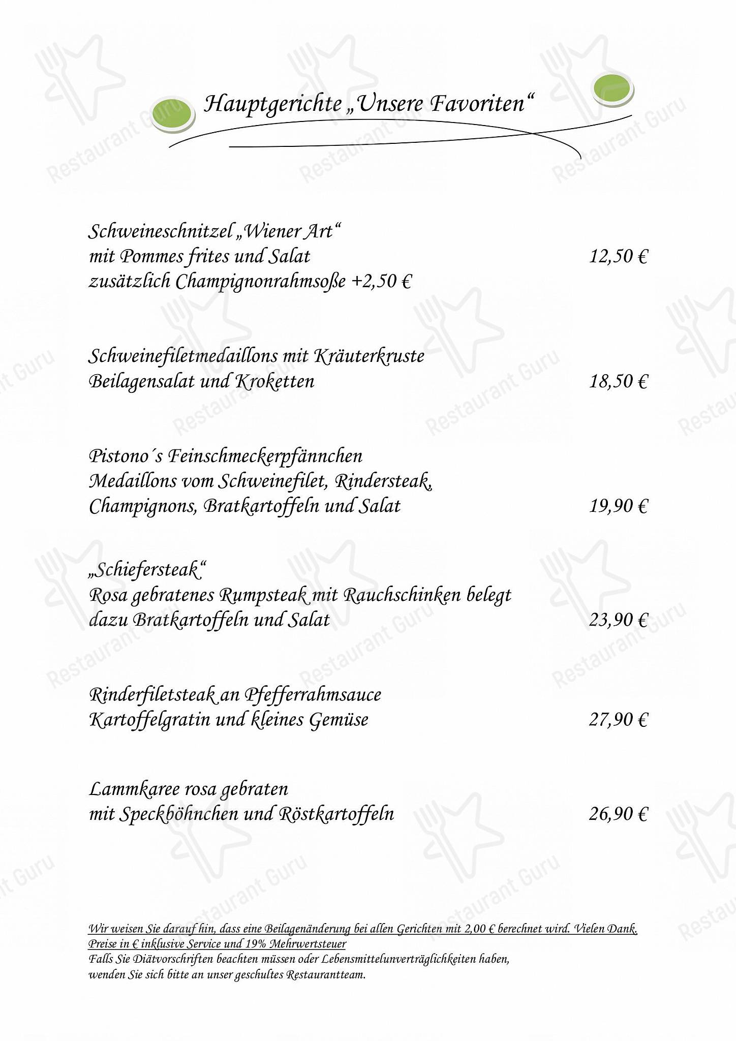 Speisekarte von Restaurant Pistono, Dieblich