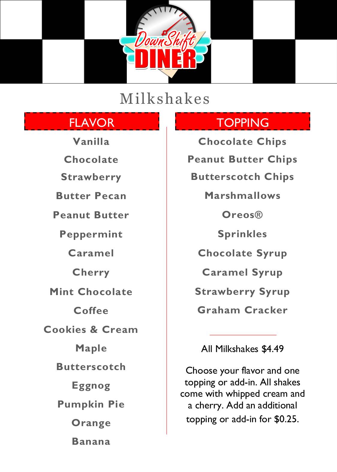 Menu at Pit Stop Italian Restaurant, Bastian