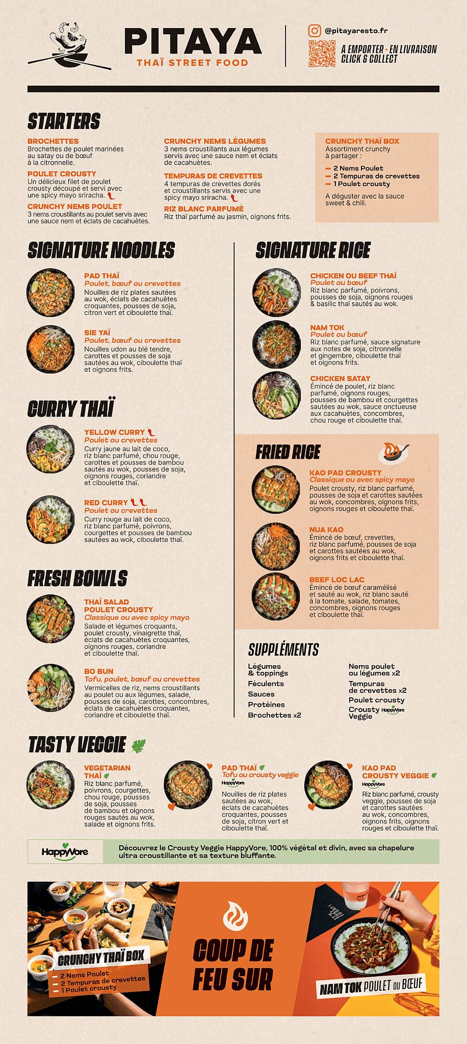 Menu at Pitaya Thaï Street Food restaurant, Évry