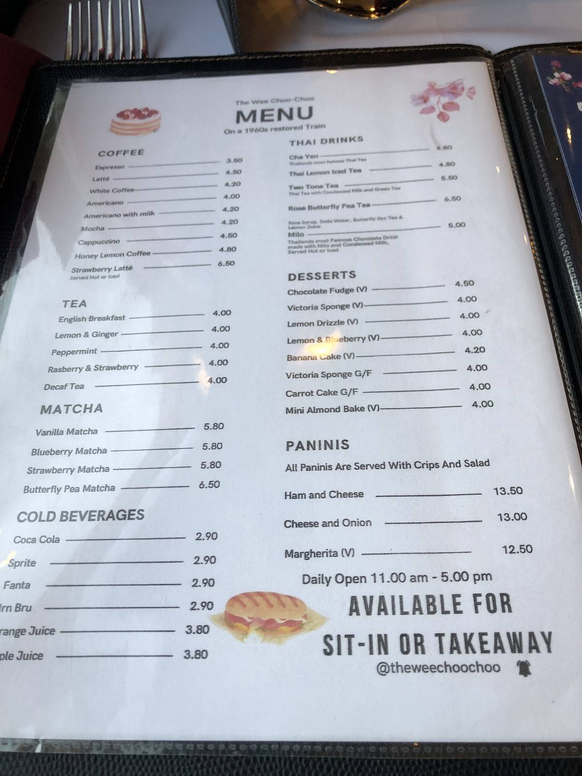 Menu at The Wee Choo-Choo Thai Restaurant, Pitlochry
