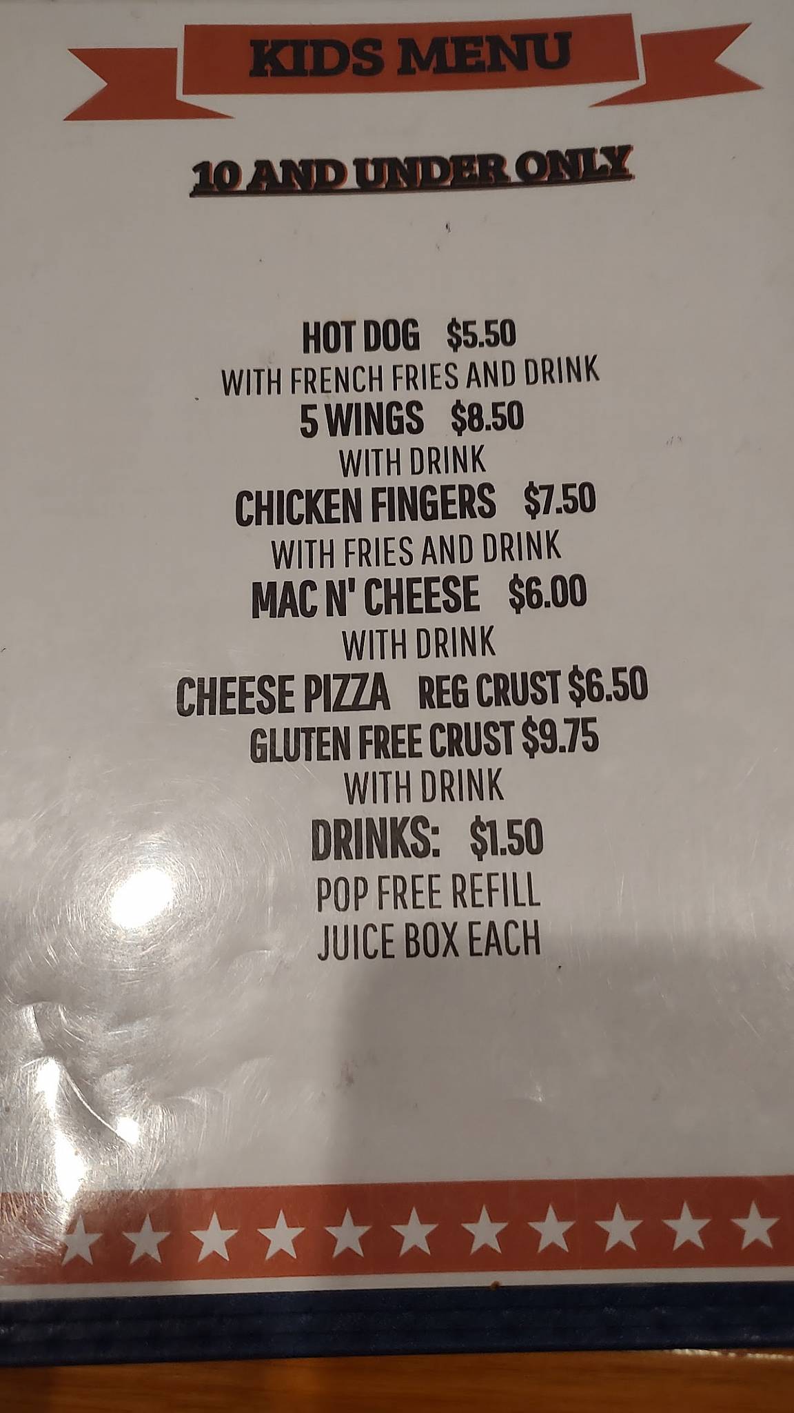 Menu at Pitt Stop Pub, Mercer