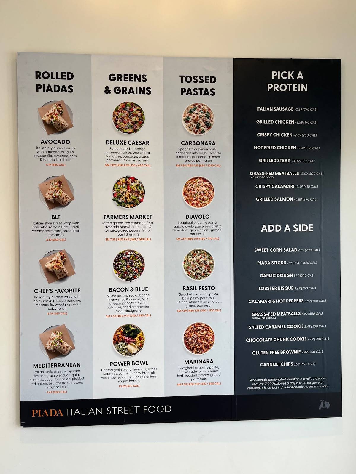 Menu at Piada Italian Street Food restaurant, Pittsburgh, Northway Mall ...