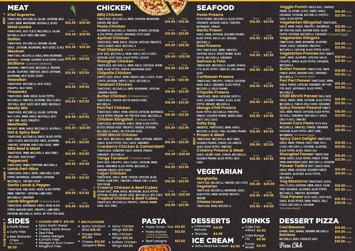 Menu at Pizza Club - Howick, New Zealand, 219 Moore St