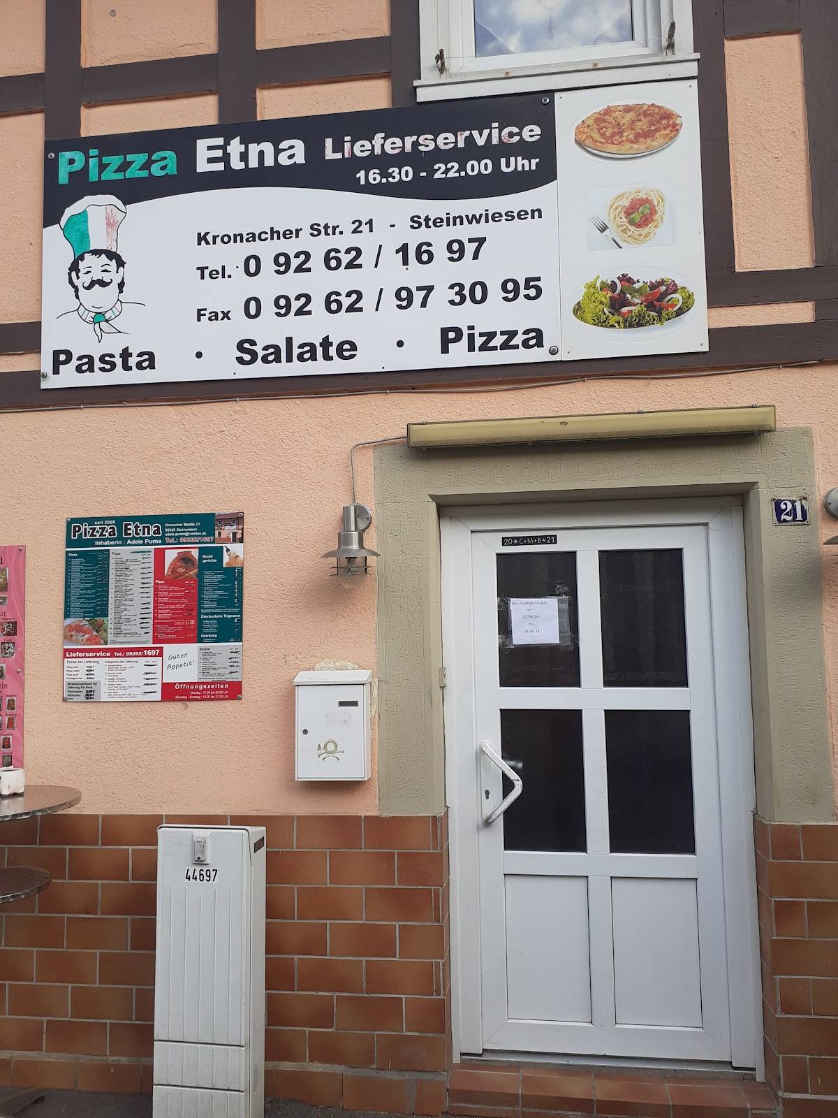 Speisekarte von Pizza Etna, Steinwiesen