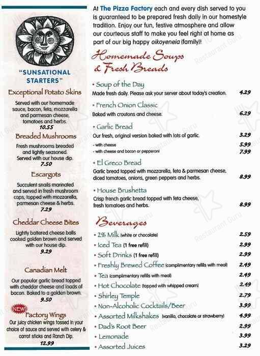 Menu at The Pizza Factory pizzeria, Peterborough