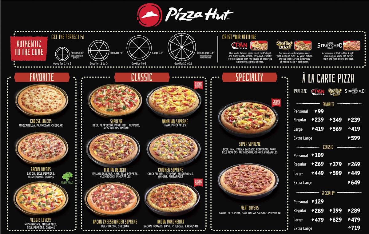 Carta del restaurante Pizza Hut Araneta Coliseum, Ciudad Quezon