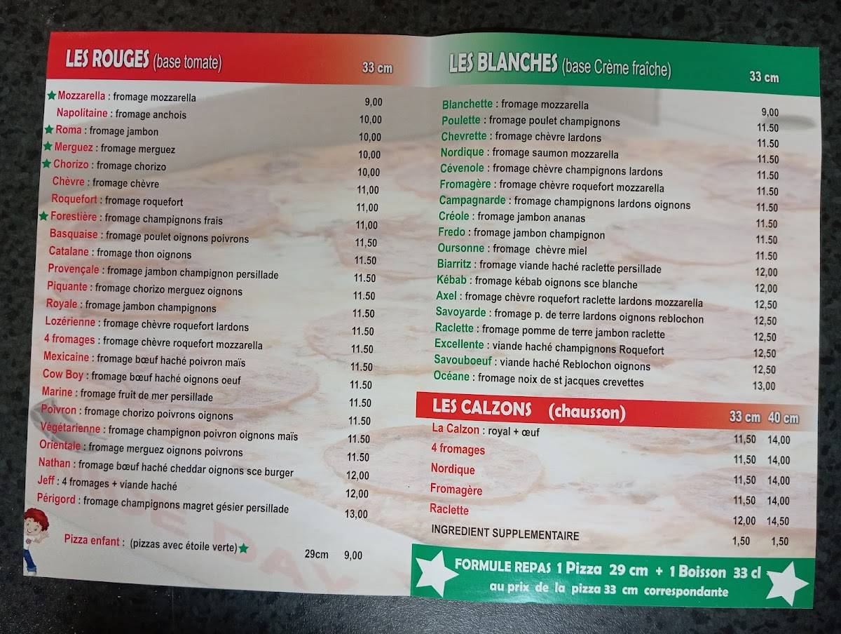Menu au Pizz'a Jef pizzeria, Frontignan