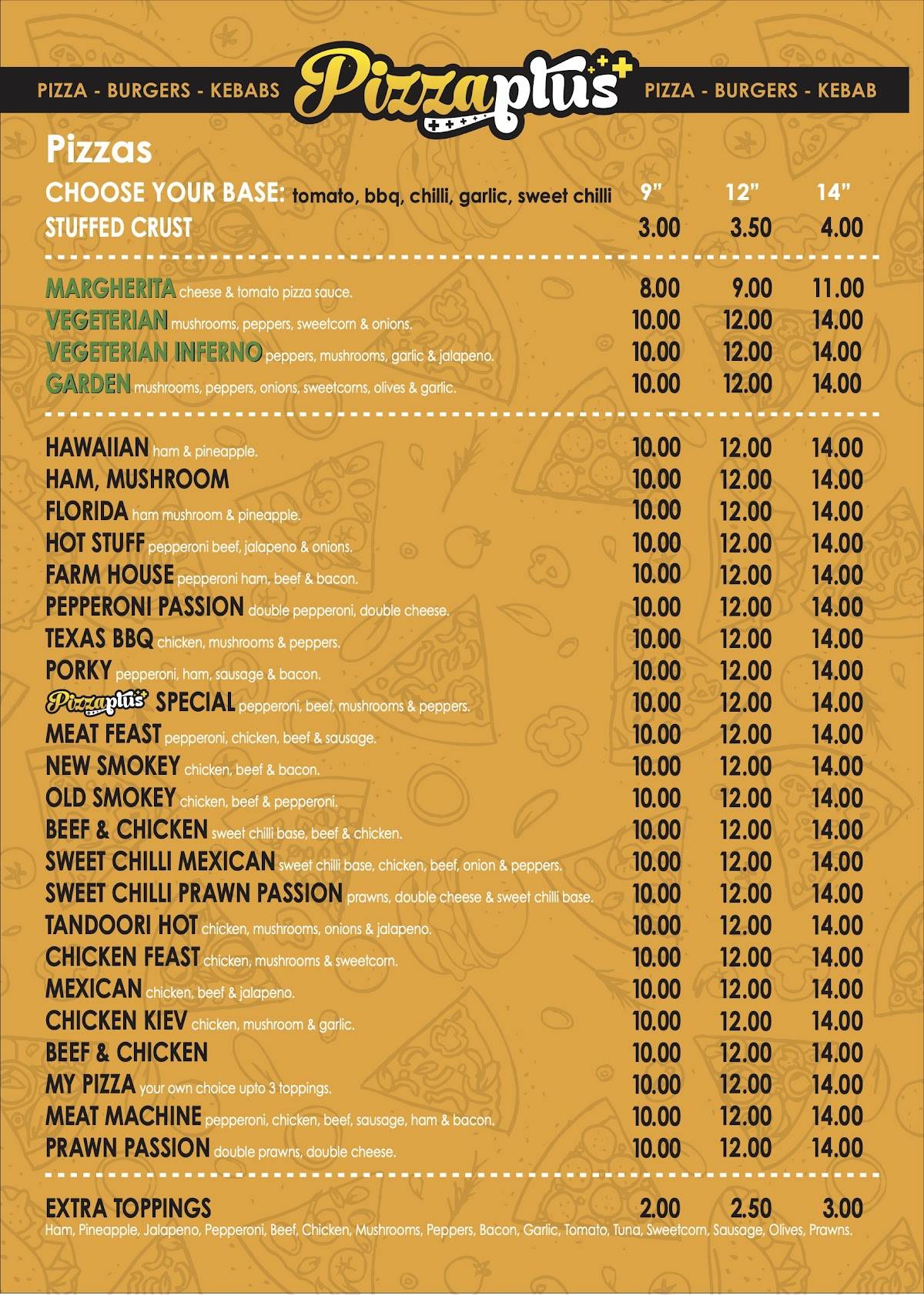 Menu at Pizza Plus pizzeria, Okehampton