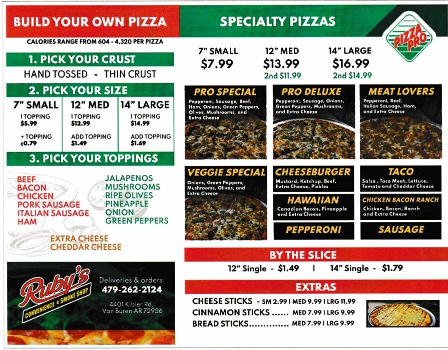 Menu at Pizza Pro Of Vanburen pizzeria, Van Buren