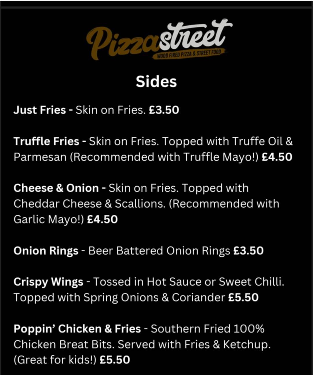 Menu at Pizza Street pizzeria, Moira