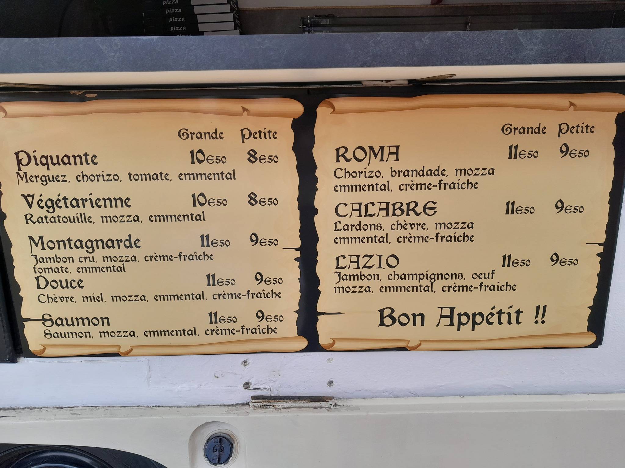 Menu au Pizza Thierry pizzeria, Châteaurenard