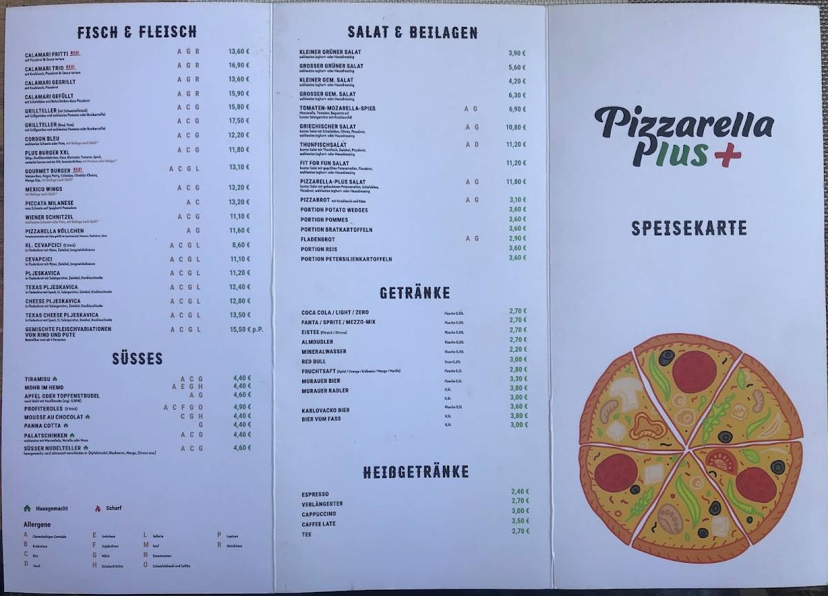 Speisekarte von Pizzarella Plus, Ebenthal in Kärnten