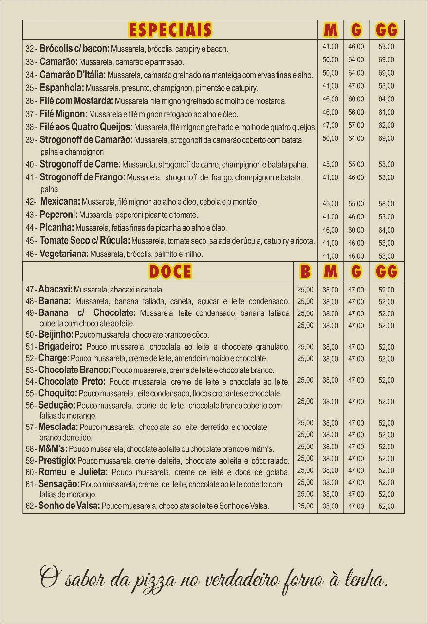 Menu at Pizzaria D'Itália, Brazil, R. do Caçador
