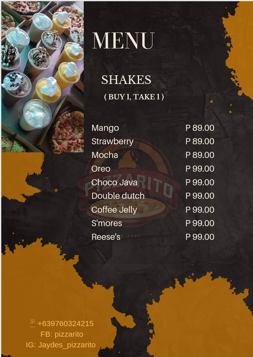 Menu at Pizzarito restaurant, Quezon City