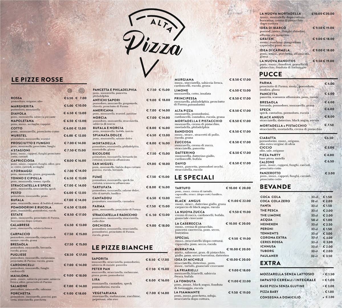 Menu at Pizzeria Alta Pizza, Altamura