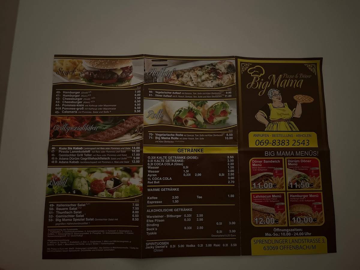 Menu at Big Mama pizzeria, Offenbach, Sprendlinger Landstraße 3