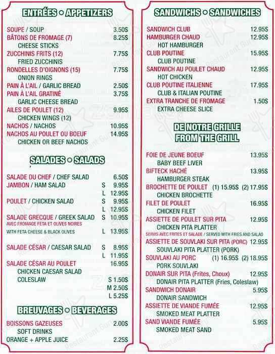 Menu au Buckingham Pizza pizzeria, Gatineau