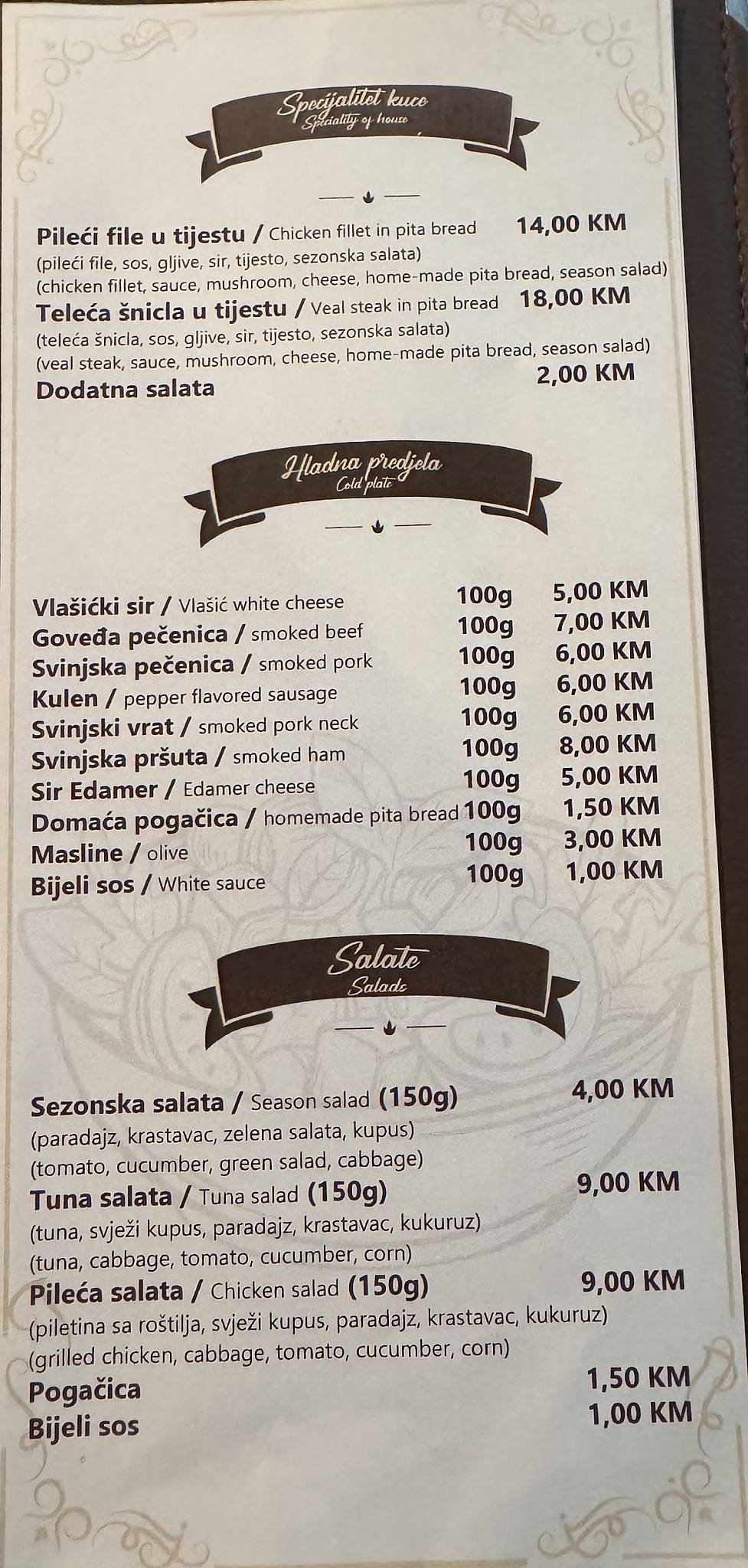 Menu at Pizzeria Cedar, Travnik, Šehida 47