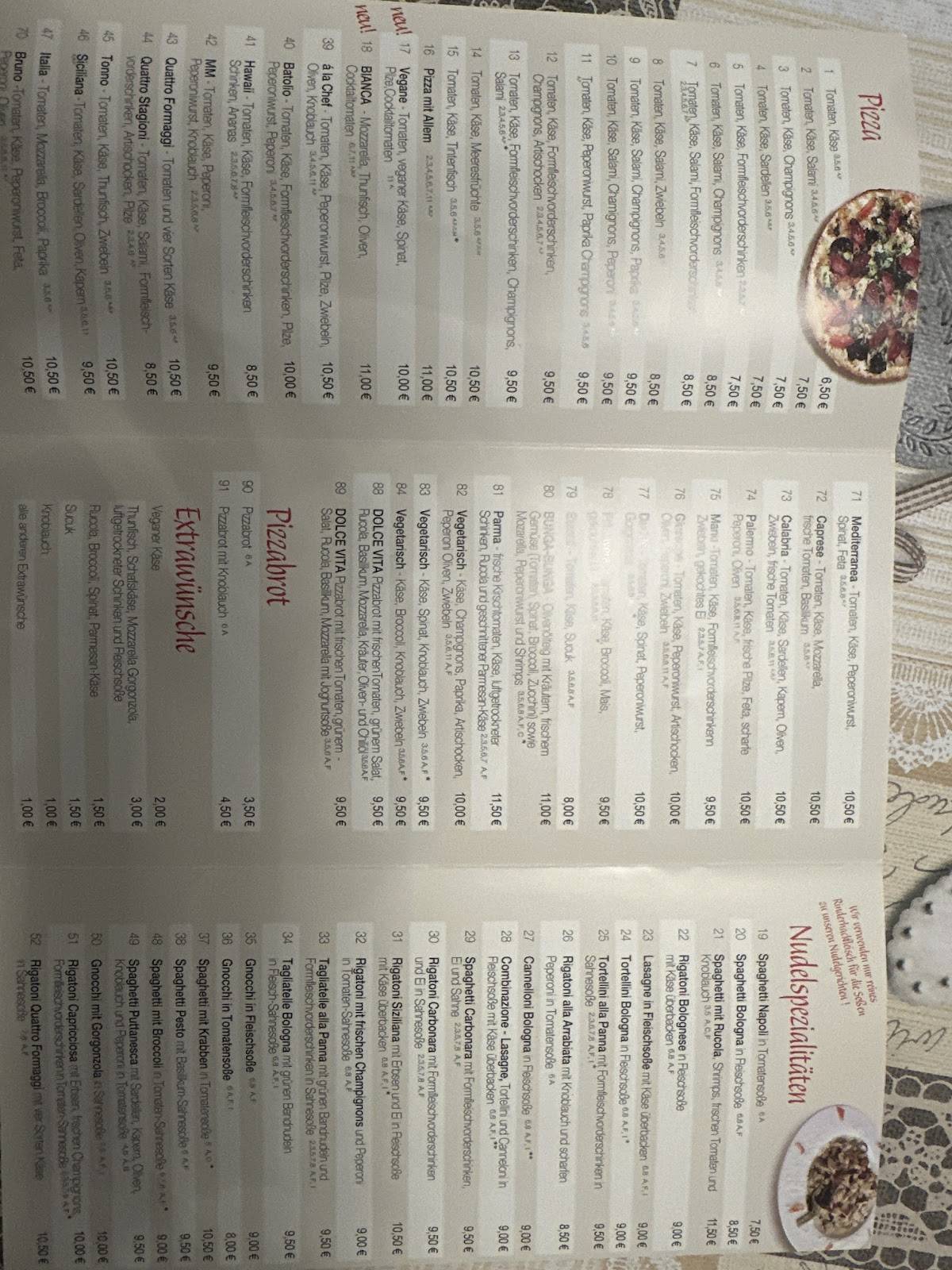 Speisekarte von Pizzeria Da Bruno, Frankfurt am Main
