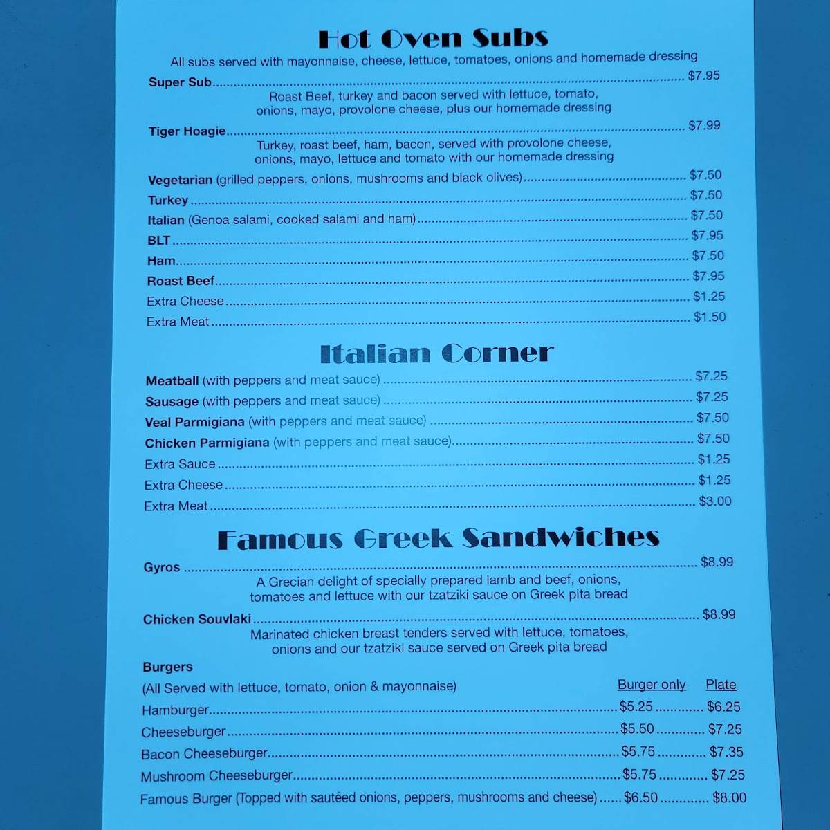 Menu at Famous Pizza & Restaurant, Anderson