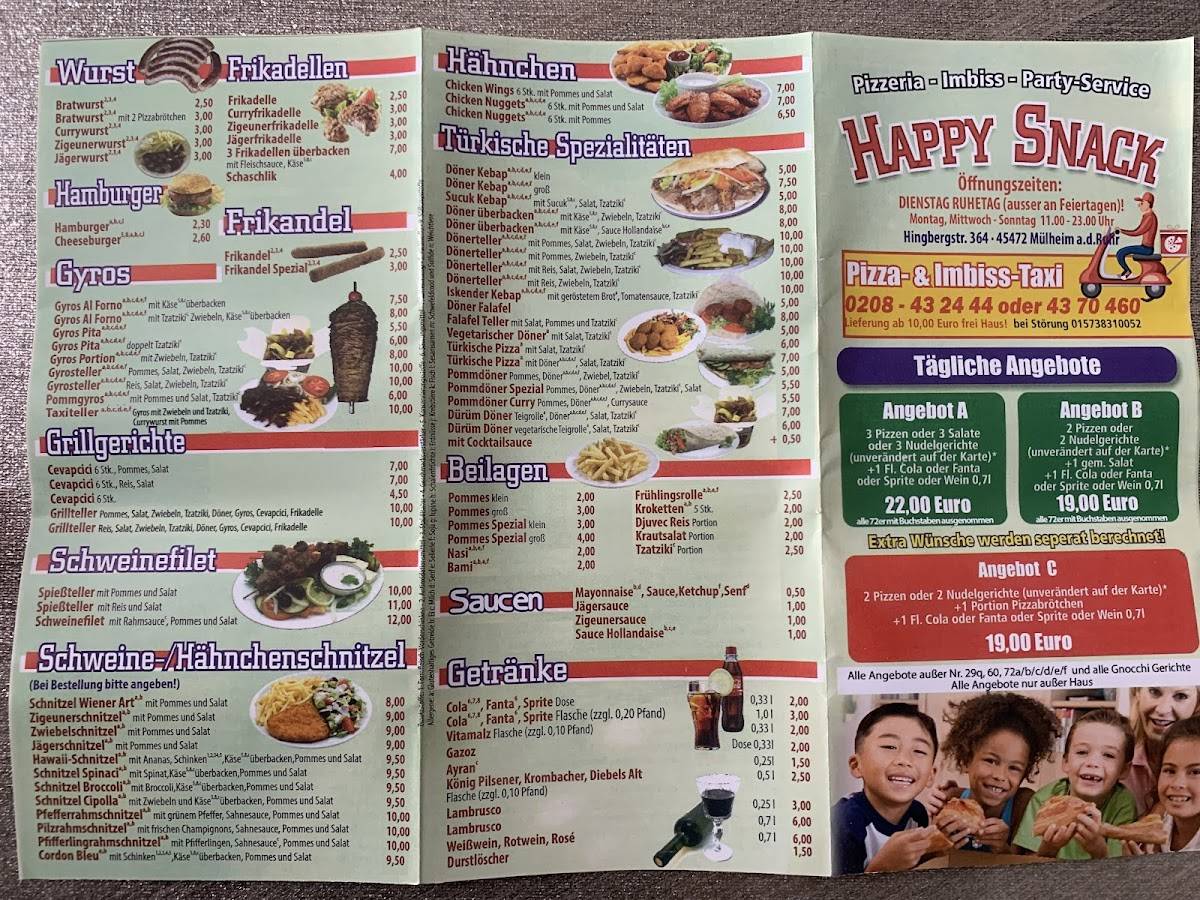 Speisekarte von Pizzeria Happy Snack, Mülheim an der Ruhr