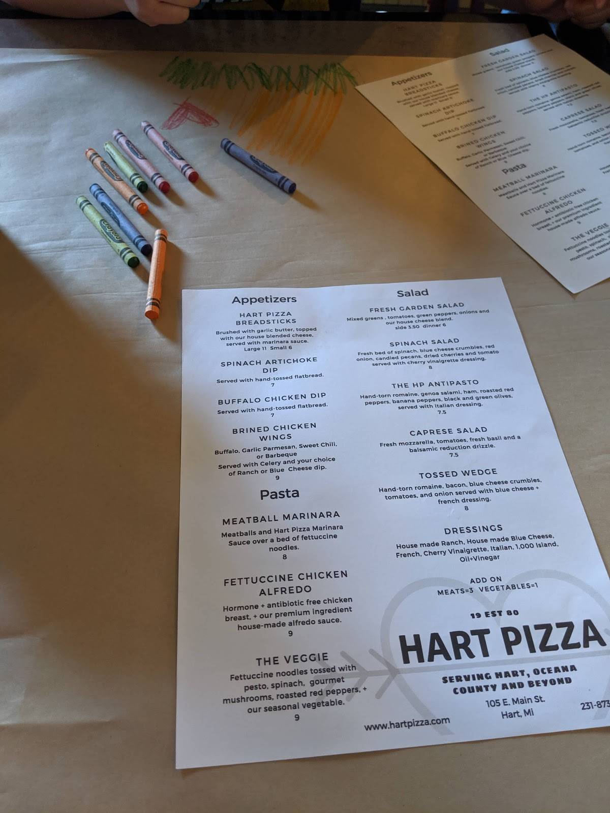 Menu at Hart Pizza pizzeria, Hart