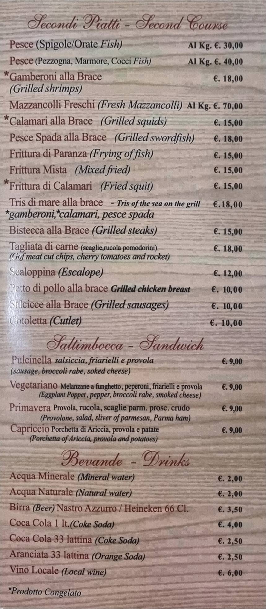 Menu da Il Capriccio pizzeria, Pozzuoli
