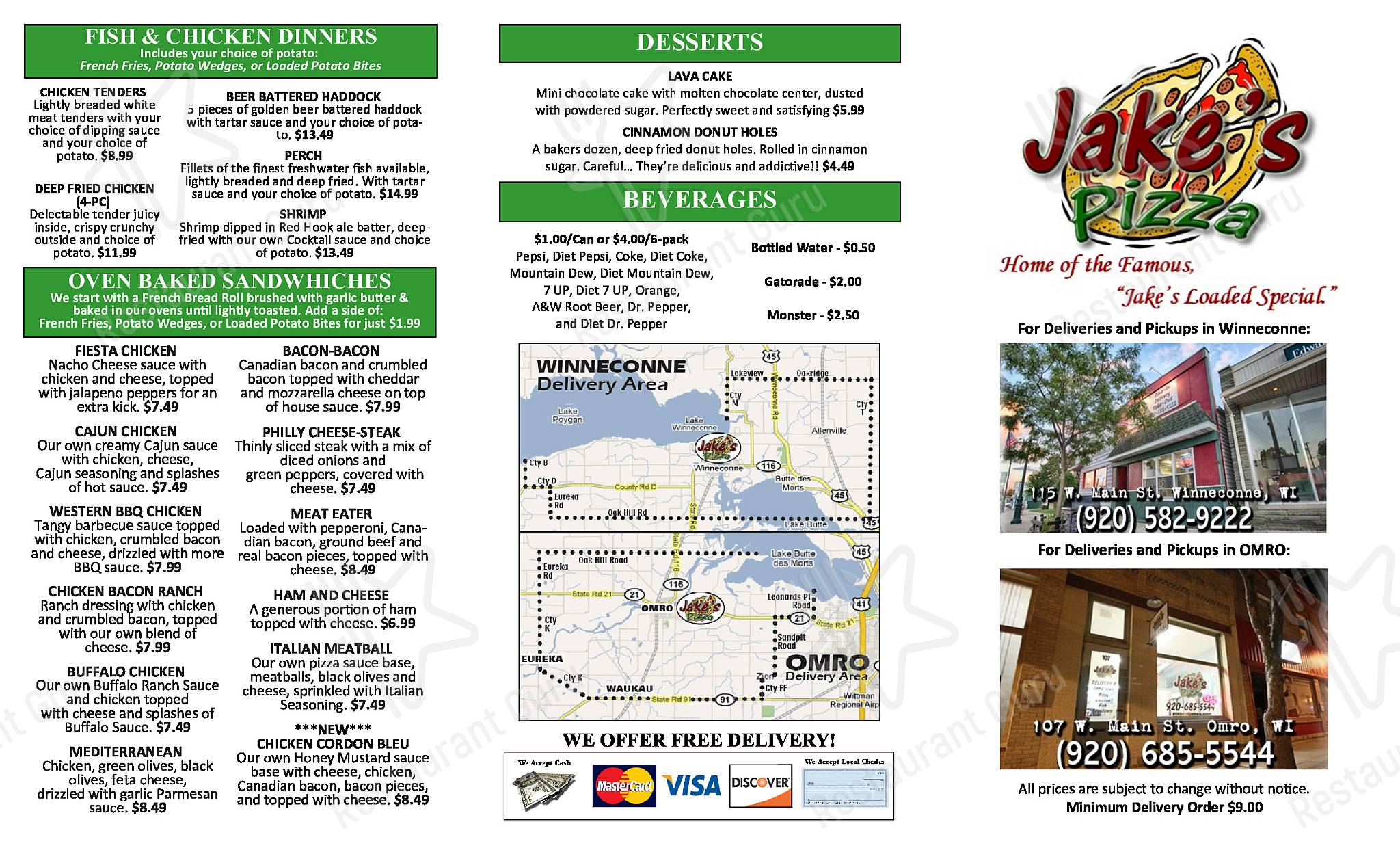 Menu at Jake's Pizza LLC - Omro pizzeria, Omro, 107 W Main St