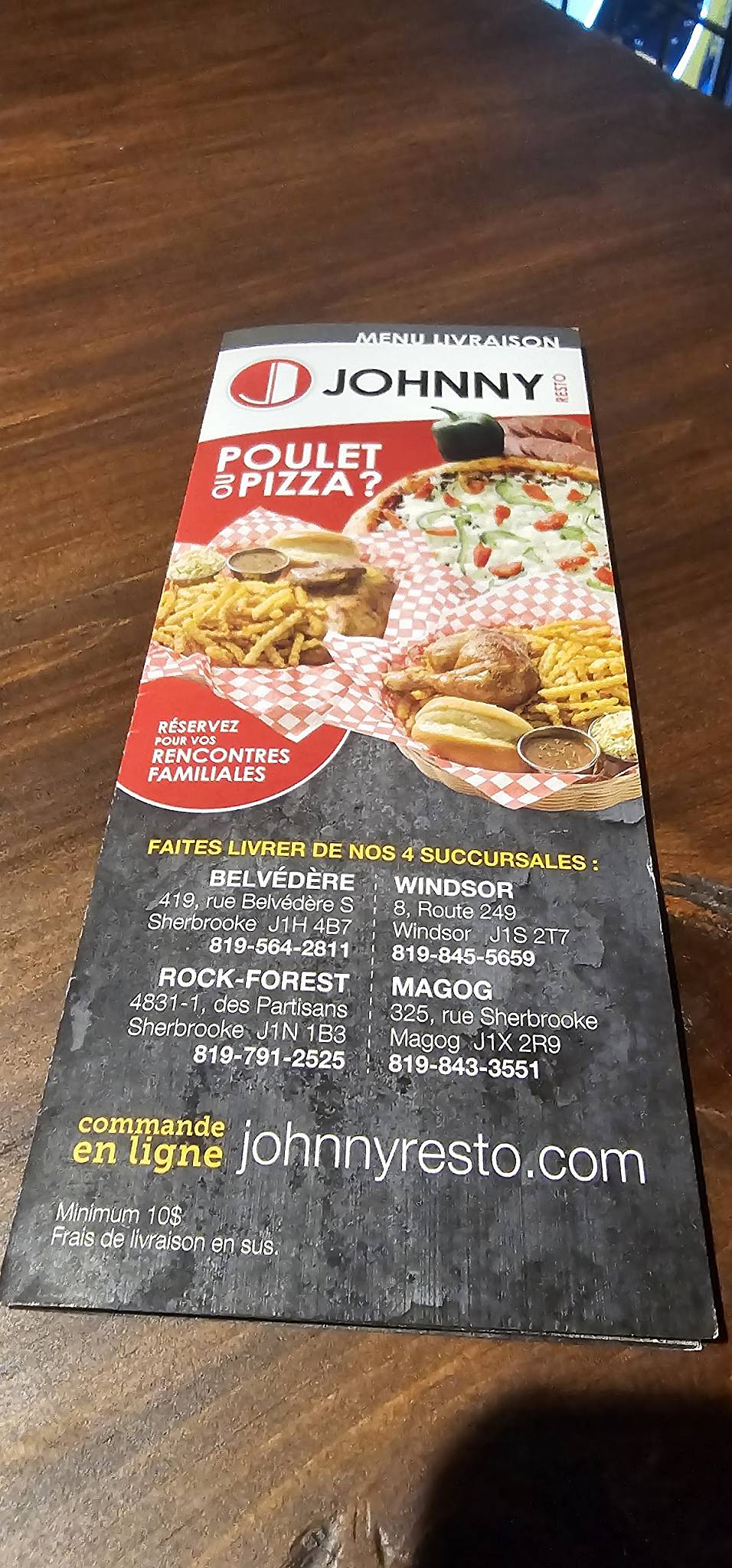 Menu au Johnny Resto - Magog pizzeria, Magog