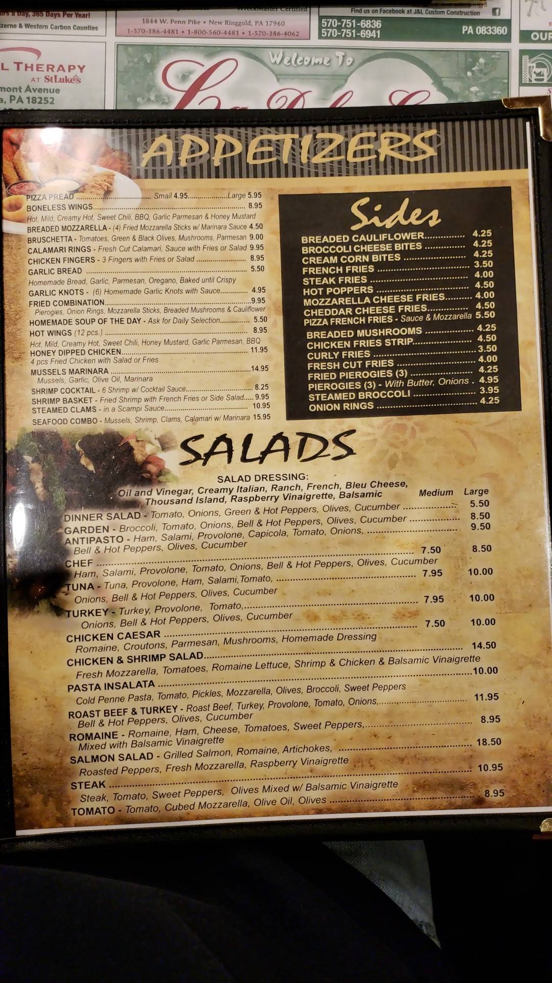 Menu at La Dolce Casa - DiMaggio's restaurant, Tamaqua